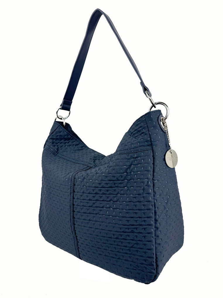 Mel&Co Embossed Nylon Single Handle Bag - Navy – OG Singapore