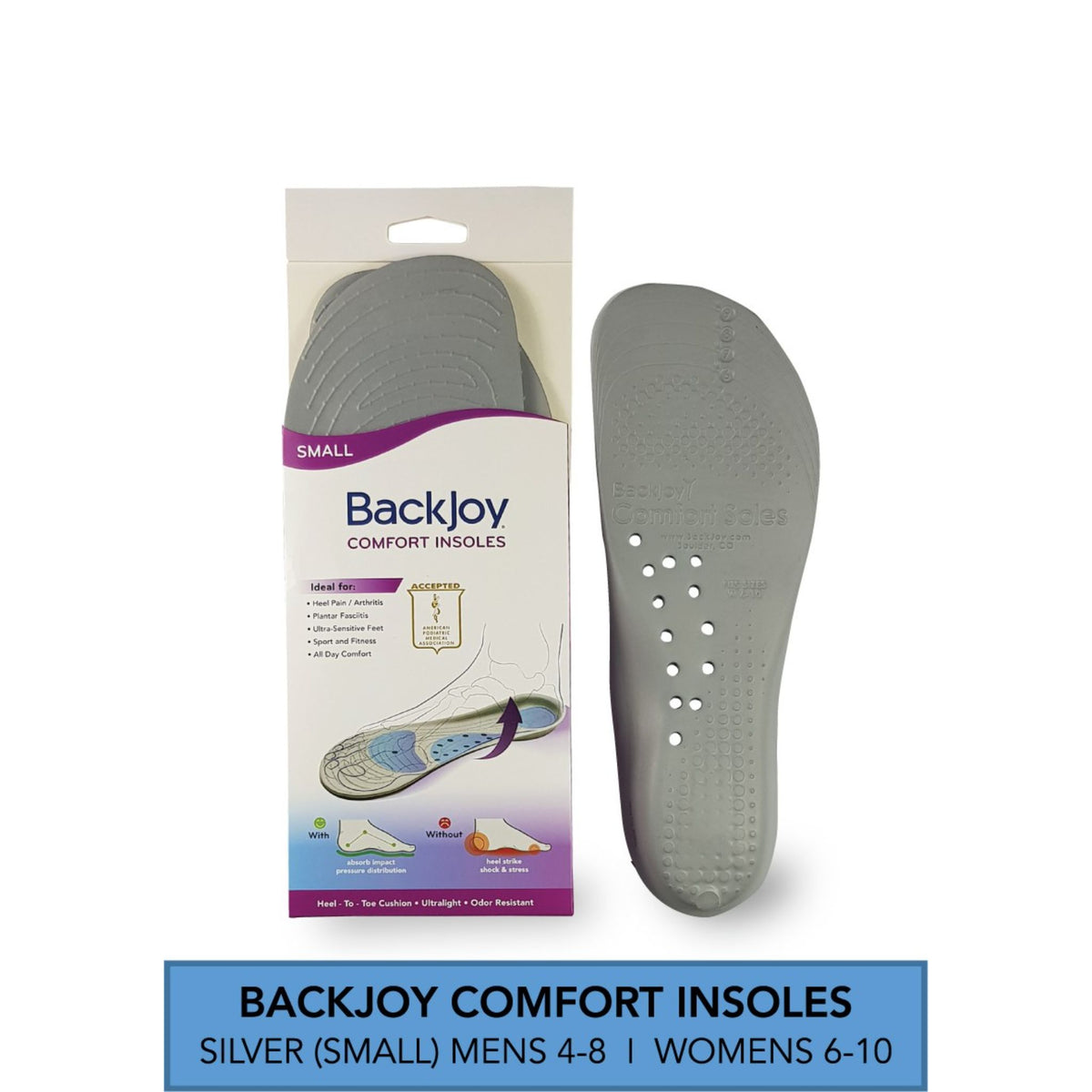 BackJoy Comfort Insoles Womens 6-10 / Mens 4-8 (Small) - Silver – OG ...